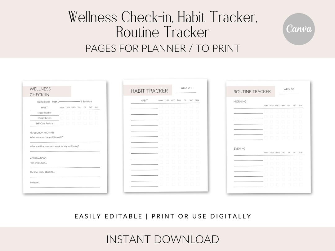 Wellness Check-in, Habit & Routine Tracker Pages | Stay Healthy and ...