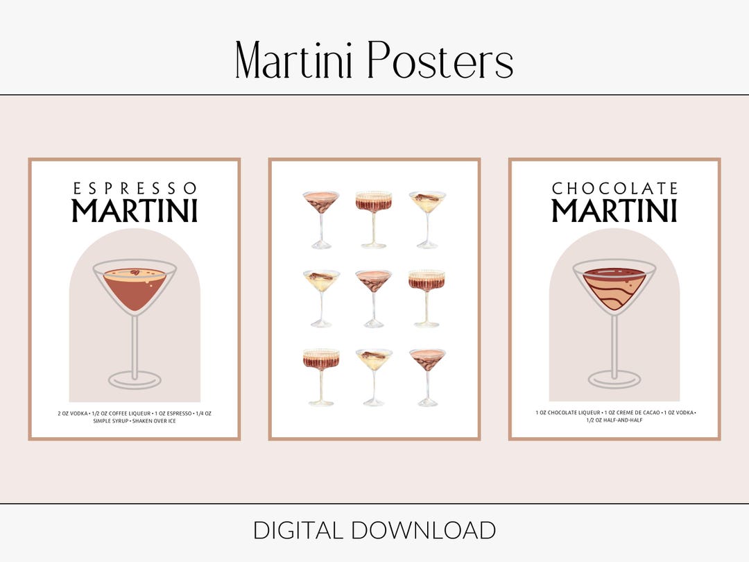 Martini Aesthetic Wall Art Set of 3 Digital Download Prints | Espresso ...