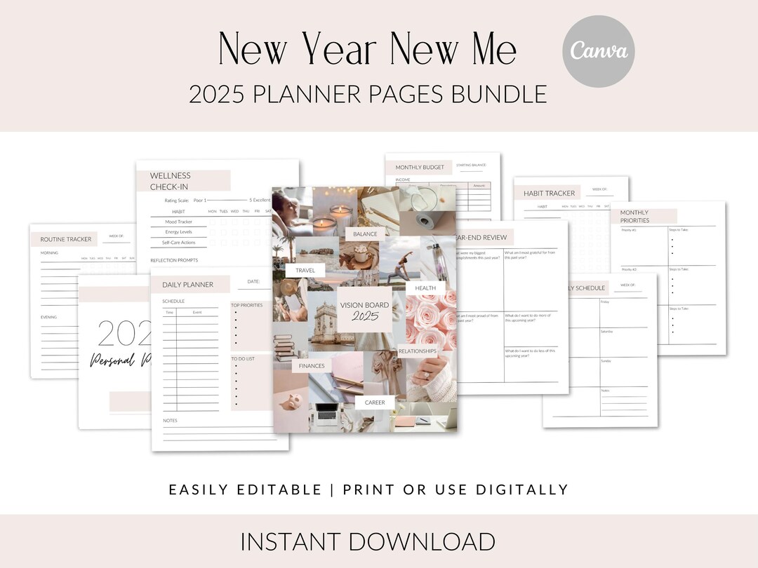 New Year, New Me Ultimate Yearly Planner Bundle 2025 | Resolutions ...