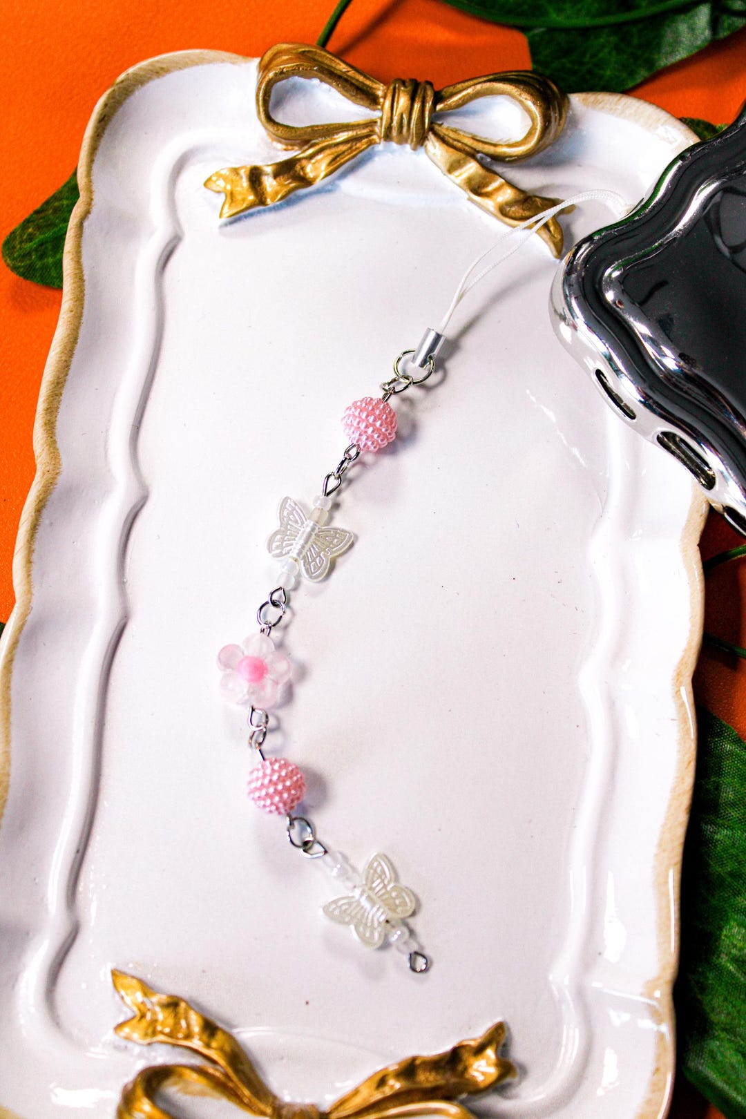 Bow Coquette Phone Charms Pink Cute Beaded Phone Charm Soft Girl ...