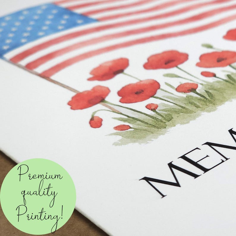 Memorial Day Card Military Appreciation Watercolor Poppy Field Thank ...