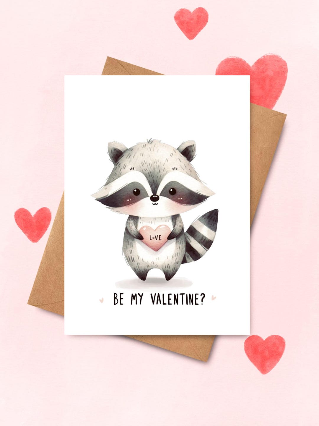 Shy Cute Raccoon Valentines Card, Engagement Celebration, Cartoon ...