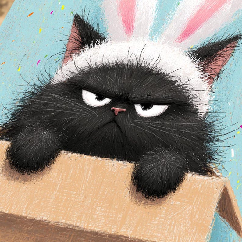 Grumpy Easter Cat Bunny Ears Card Funny Cat Lover Spring Greeting - Etsy