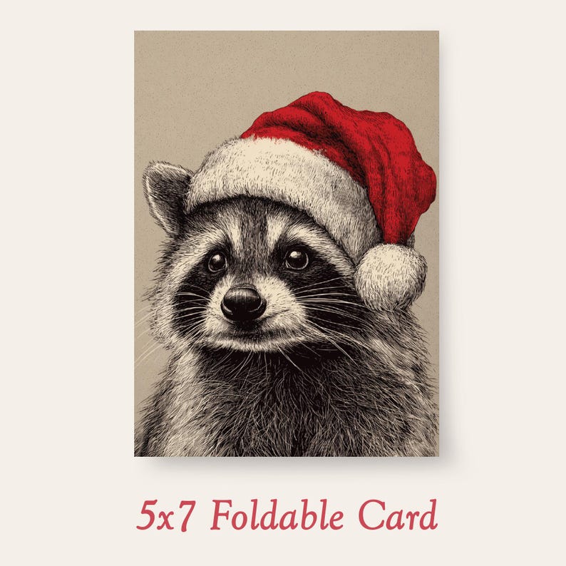 Winter Raccoon Christmas Card 2025, Whimsical Woodland Animal Art ...