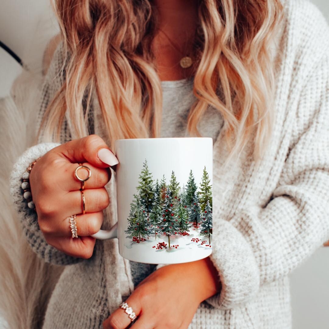 Winter Pinetree Woods Mug Winter Forest Coffee Cup Pine Tree Landscape ...