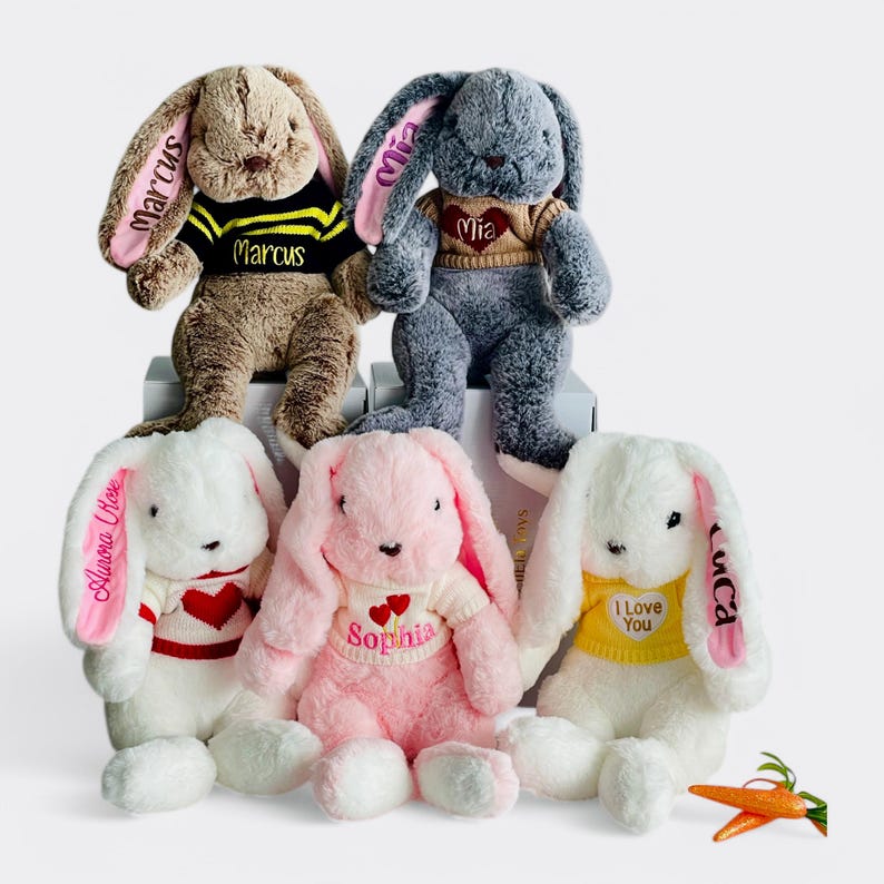 Easter Bunny| Embroidered Bunny Plush| Long Ears Bunny Soft Bunny Brown ...