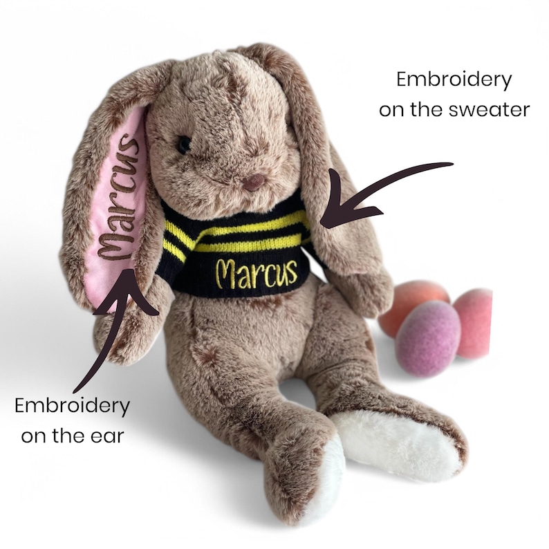 Easter Bunny| Embroidered Bunny Plush| Long Ears Bunny Soft Bunny Brown ...