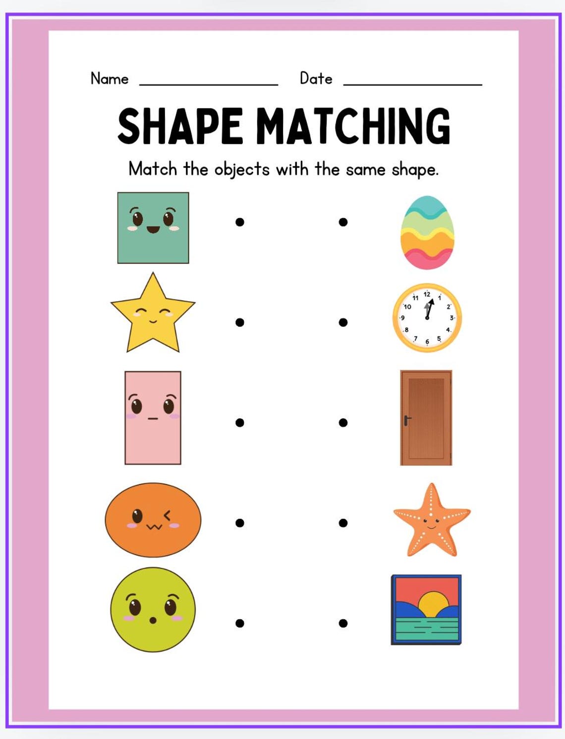Shapes Learning Worksheet for Pre-k - Etsy