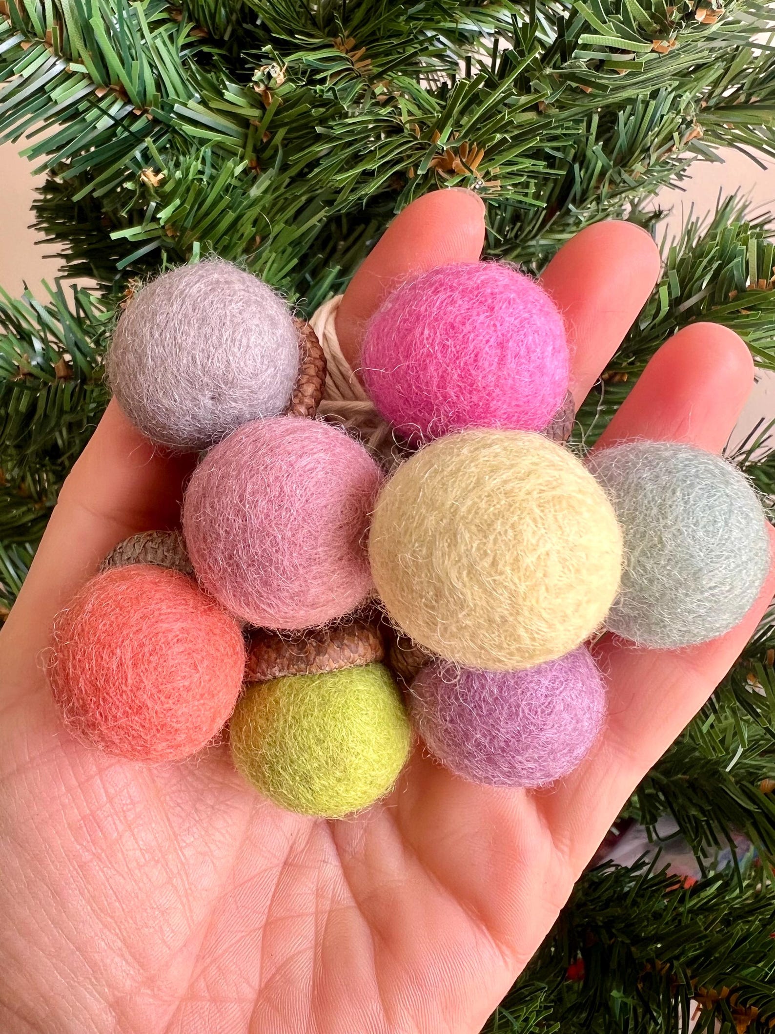 Wool Felted Acorn Ornaments for Christmas Set of 8 Pastel Color ...