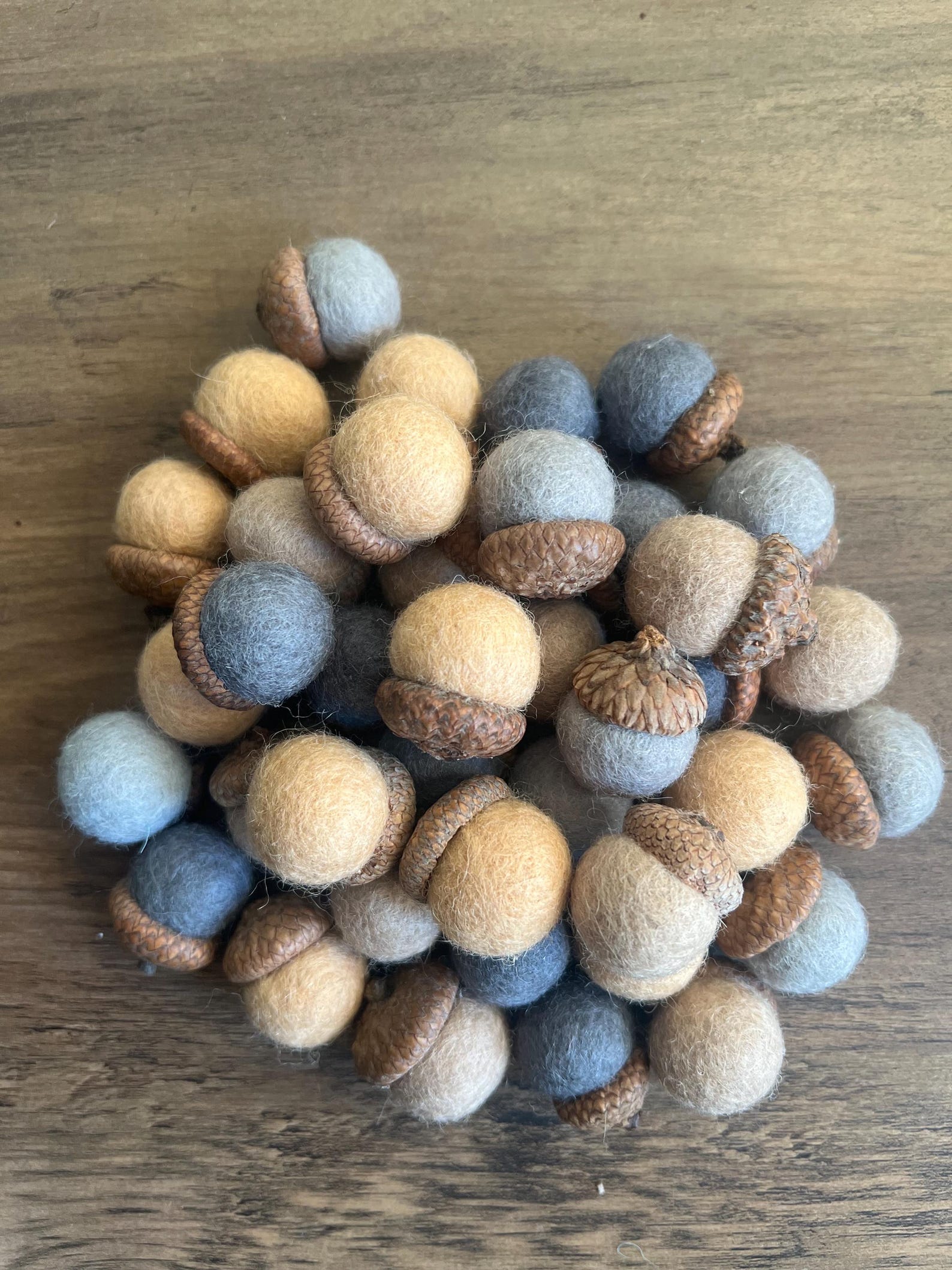 Set of 6 Felted Wool Acorn, Handmade Felt Ball Acorn With Real Cup, 2cm ...
