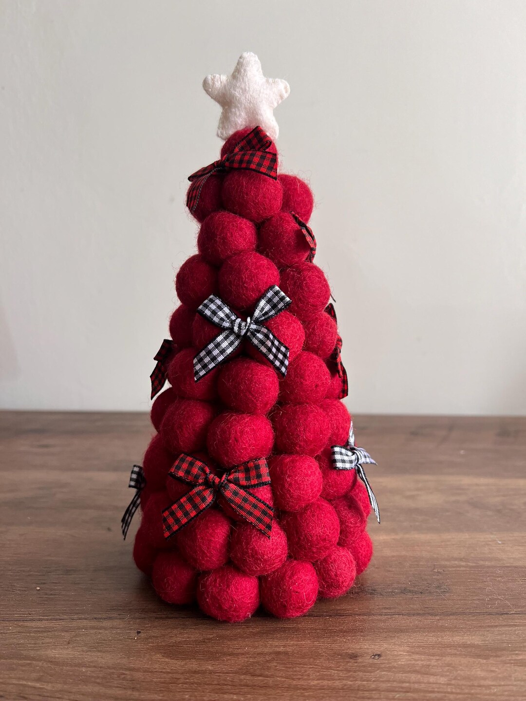 Handmade Red Felt Ball Christmas Tree Decor With Plaid Ribbon (9") - Etsy