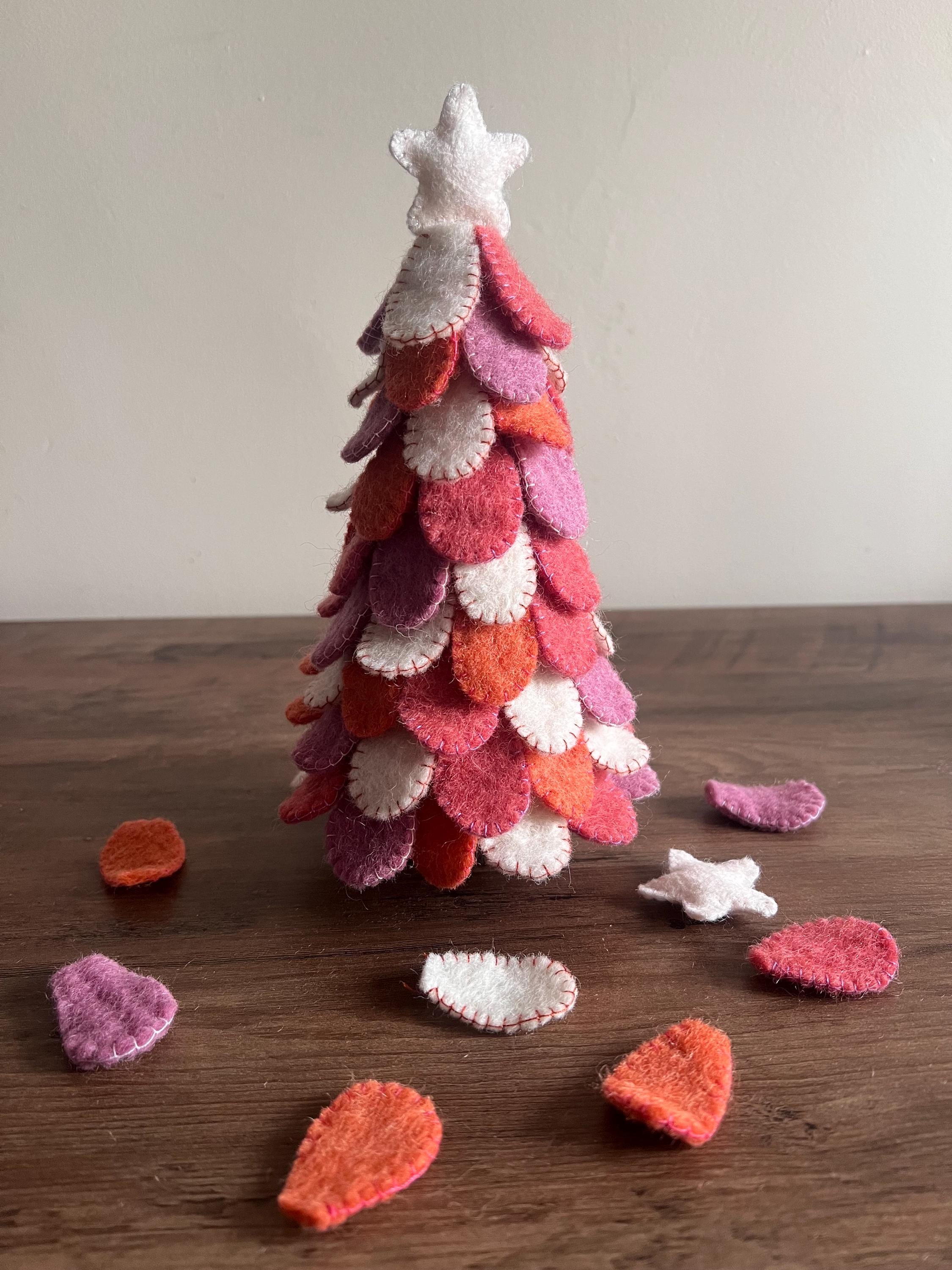 Rustic Look Stitched Wool Felt Christmas Tree Decor - Pink-purple-white ...