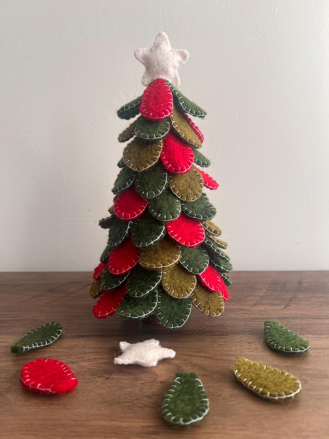 Rustic Look Stitched Wool Felt Christmas Tree Decor - Red-green- Approx ...