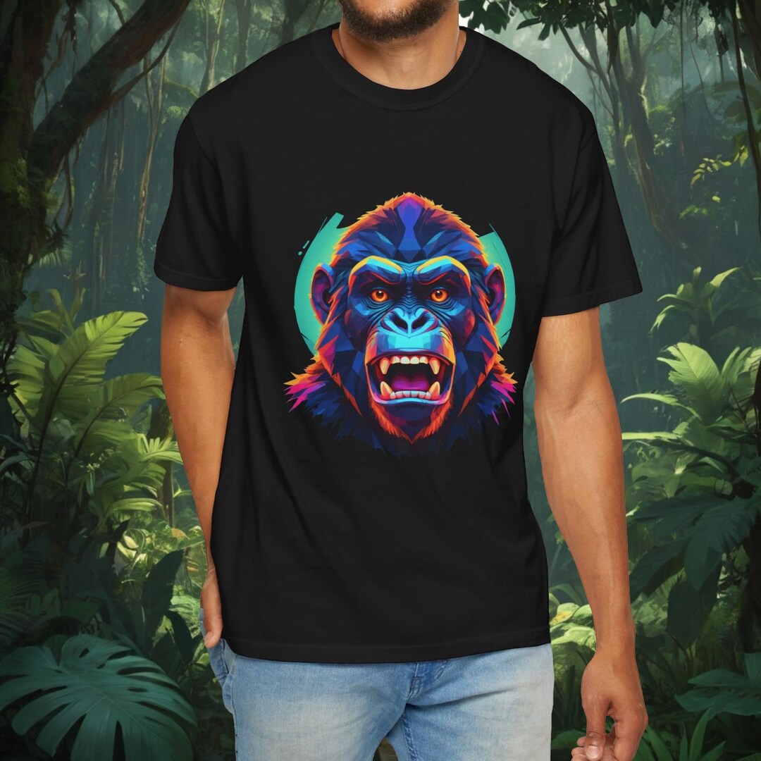 Ape T-shirt, Cool Primate, Cubist Tee, Neon, Rainbow Color, Animal ...