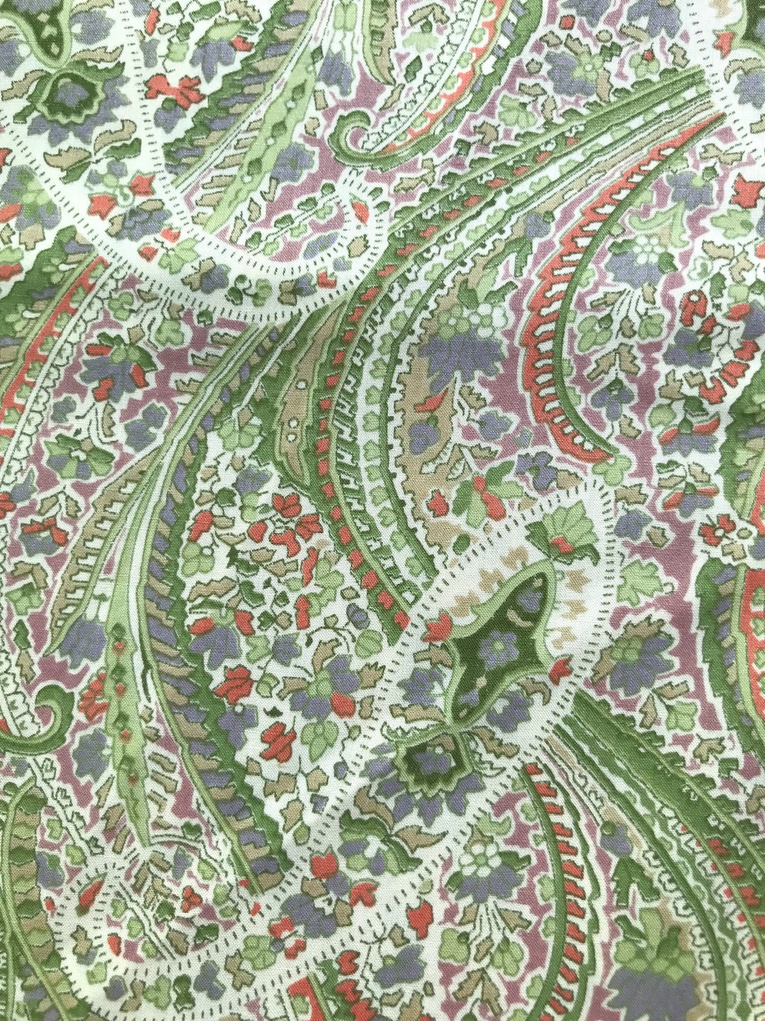 Paisley Print Fabric Yardage Greens Lavender Coral Cream ...