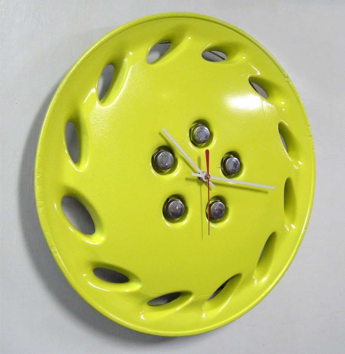 Upcycled Hubcap Clock Sunny Yellow Wall Clock | Etsy
