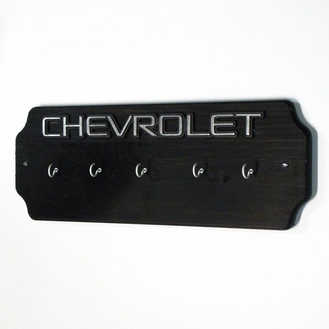 Chevrolet Key Rack Chevy Emblem Black Wood Key Hook Wall Key Holder ...