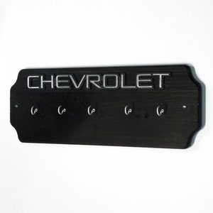 Chevrolet Key Rack Chevy Emblem Black Wood Key Hook Wall Key Holder ...
