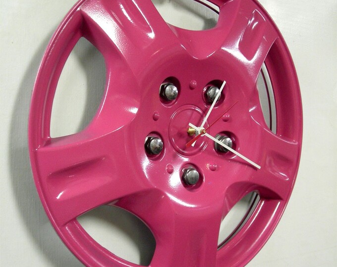 Hot Pink Wall Clock From Recycled Hubcap - Eco Clock - Teen Decor - Etsy