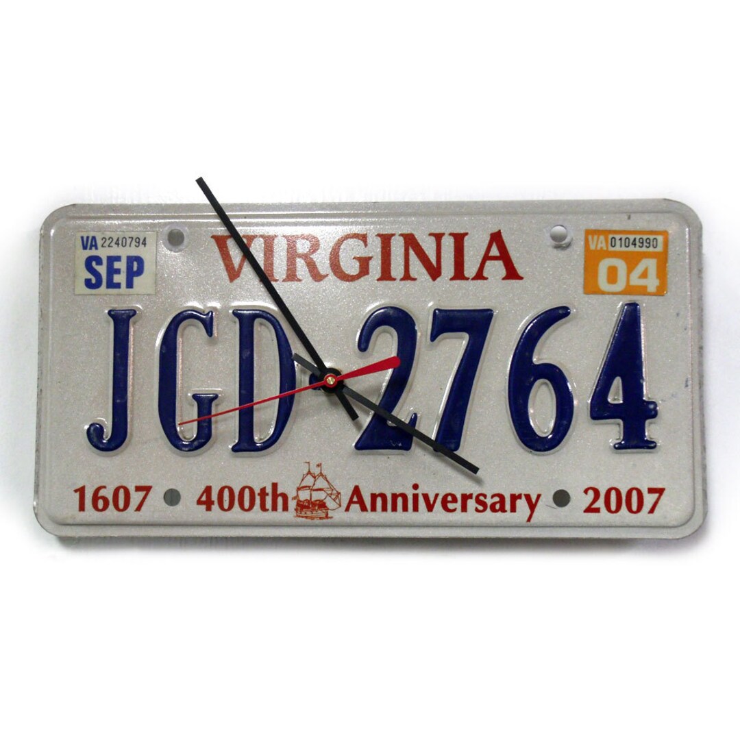 Virginia License Plate Wall Clock VA License Tag Clock Recycled State ...
