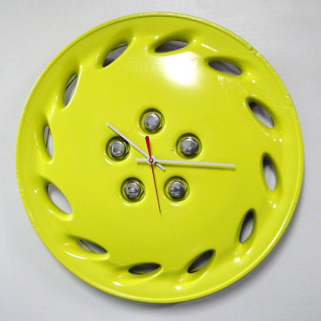 Upcycled Hubcap Clock - Sunny Yellow Wall Clock - Etsy