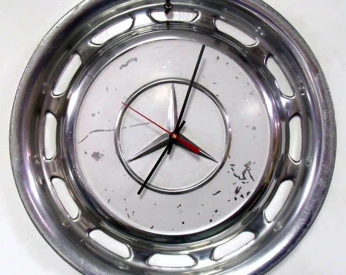 Mercedes Hubcap Wall Clock - Retro Car White Hub Cap Clock - Recycled ...