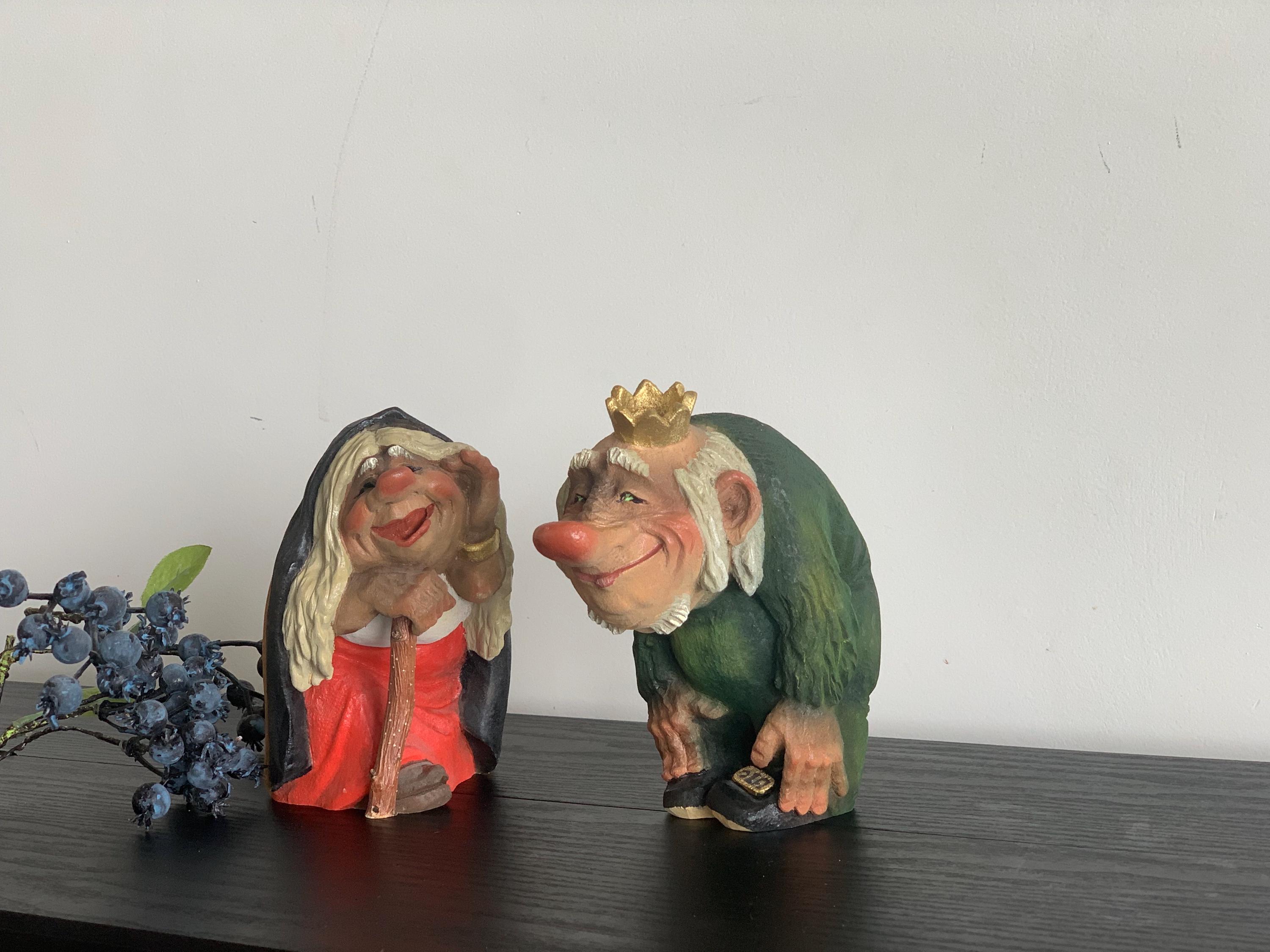 Troll King and Troll Wife / Vintage Henning Engelsen Woodcarving ...