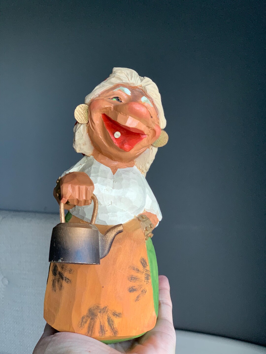 RARE Vintage Woodcarved Coffee Troll Lady With Kettle by Henning ...
