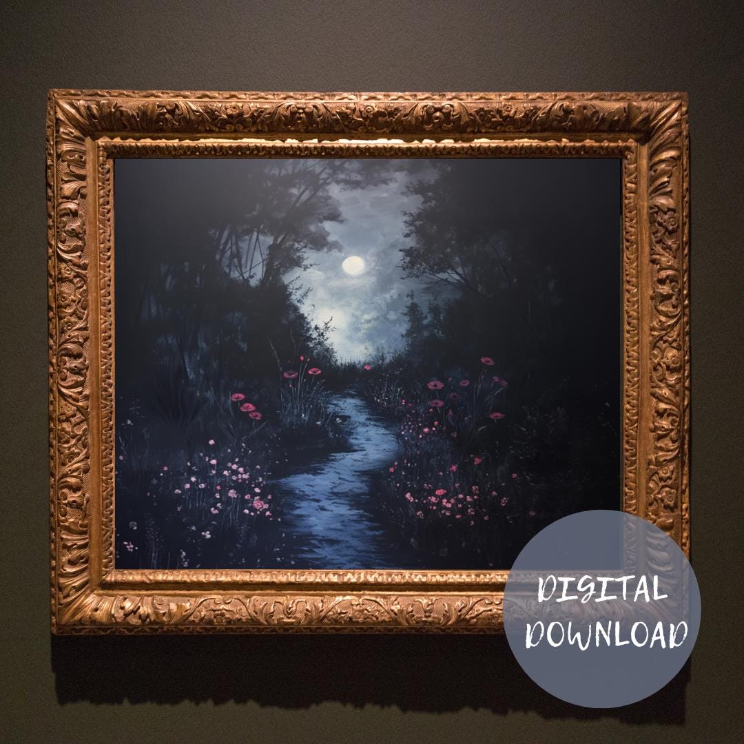 Dark Forest Monlight Wall Art, Digital Floral Nature Print, Home Decor ...