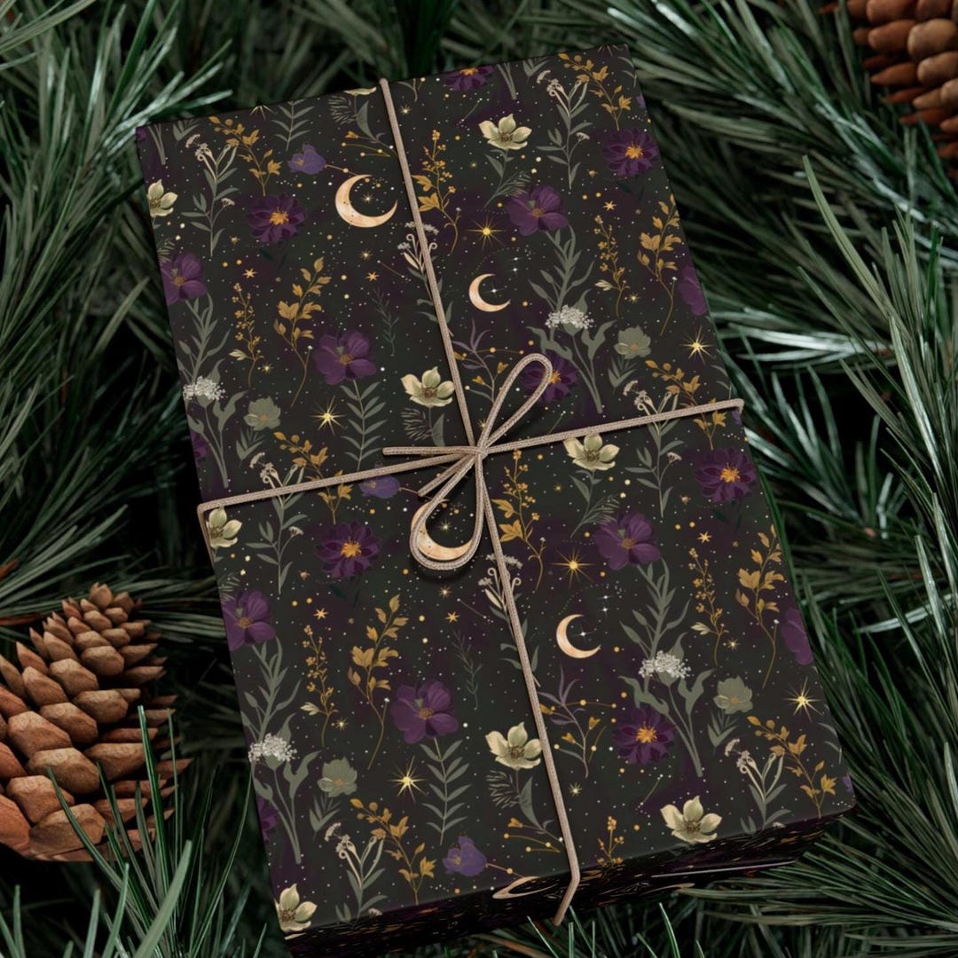 Celestial Floral Wrapping Paper | Moon and Stars Gift Wrap | Witchy ...