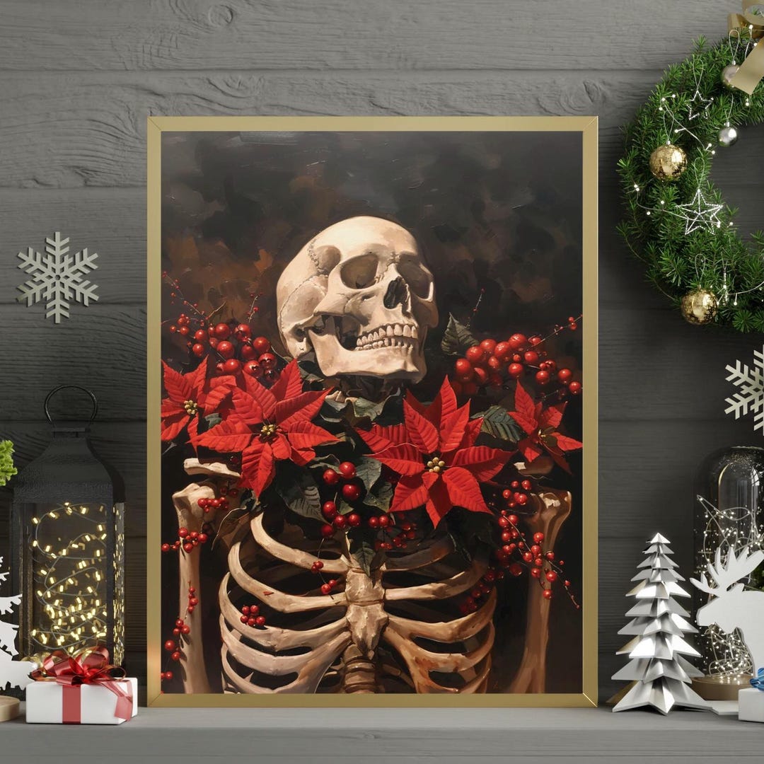 Gothic Christmas Skeleton Poster | Dark Holiday Wall Art With ...