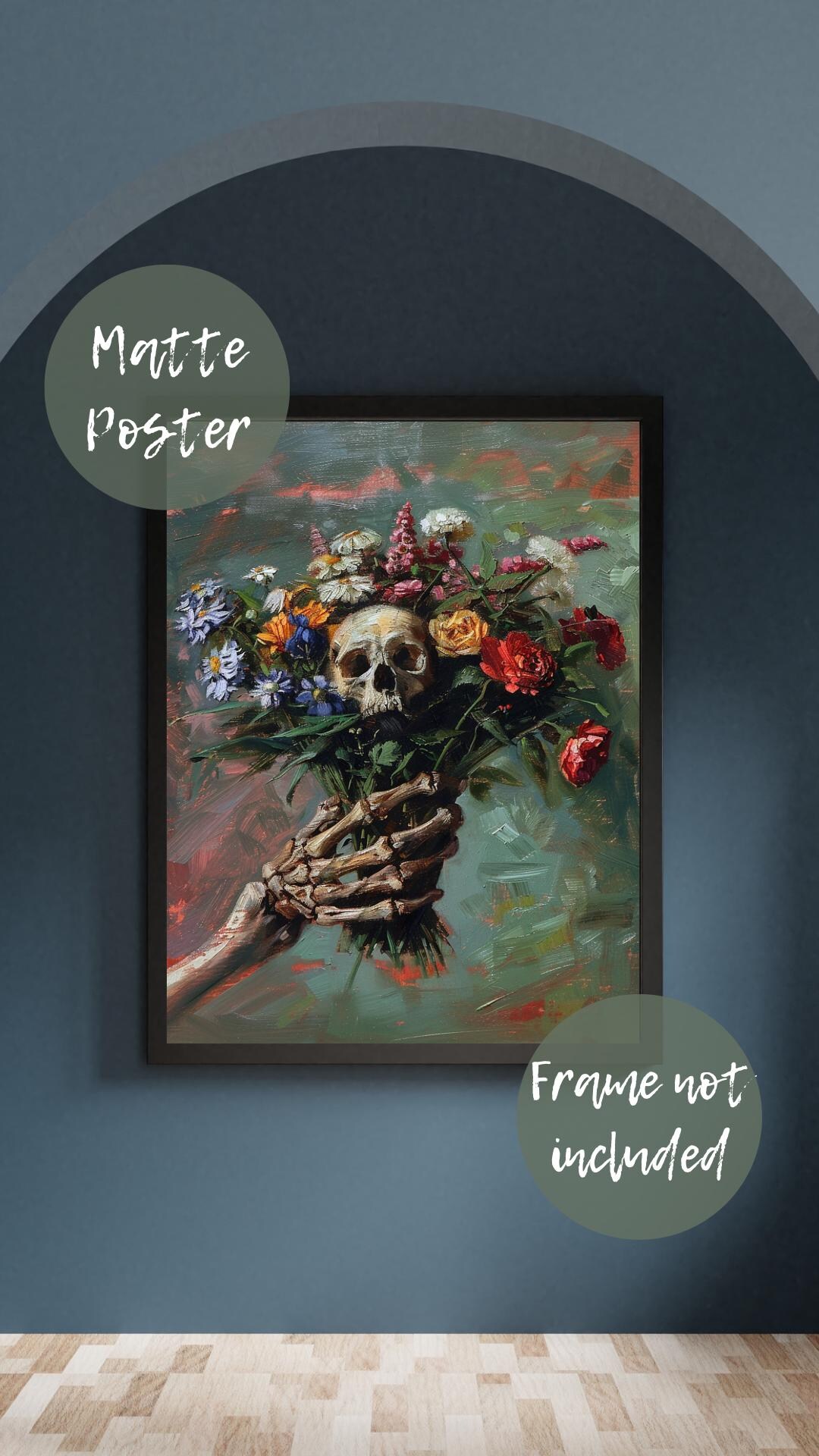 Surreal Skull Bouquet Poster, Gothic Art Print, Haunting Skeleton Wall ...