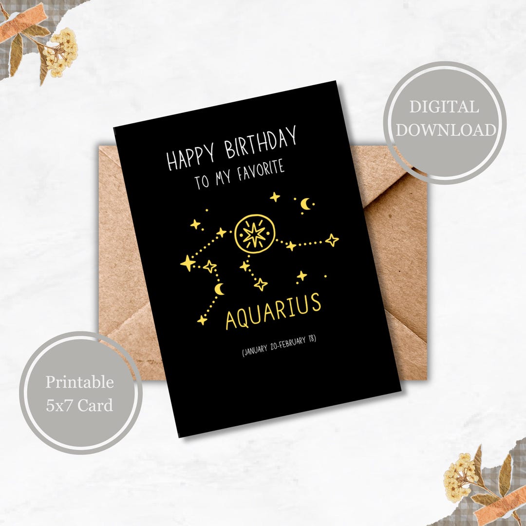 Aquarius Birthday Card, Happy Birthday to My Favorite Aquarius, January ...