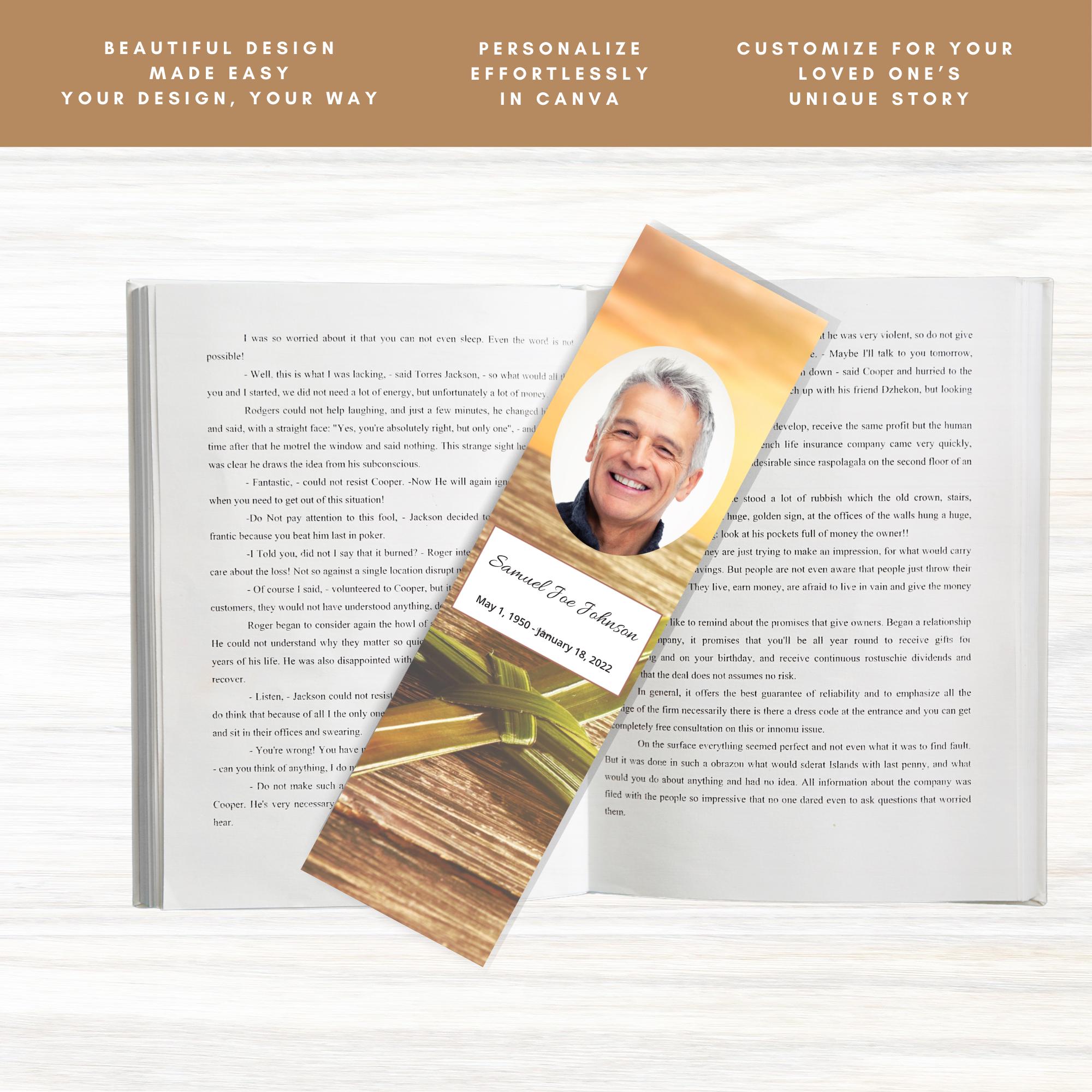 Memorial Bookmark Template | Printable & Customizable | Keepsake for ...