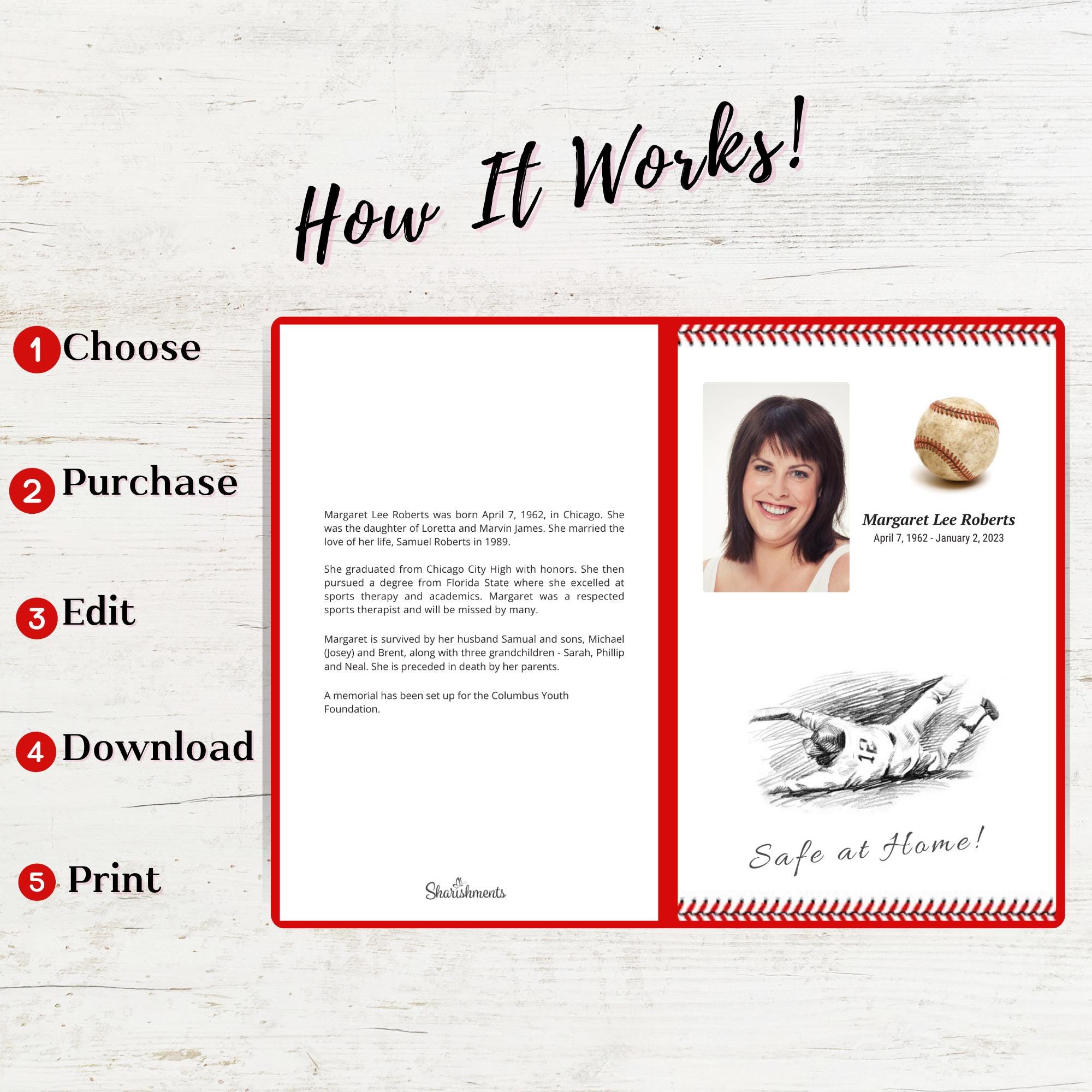 Elegant Baseball Themed Funeral Program - 4 Page Bi-fold - Custom Order ...