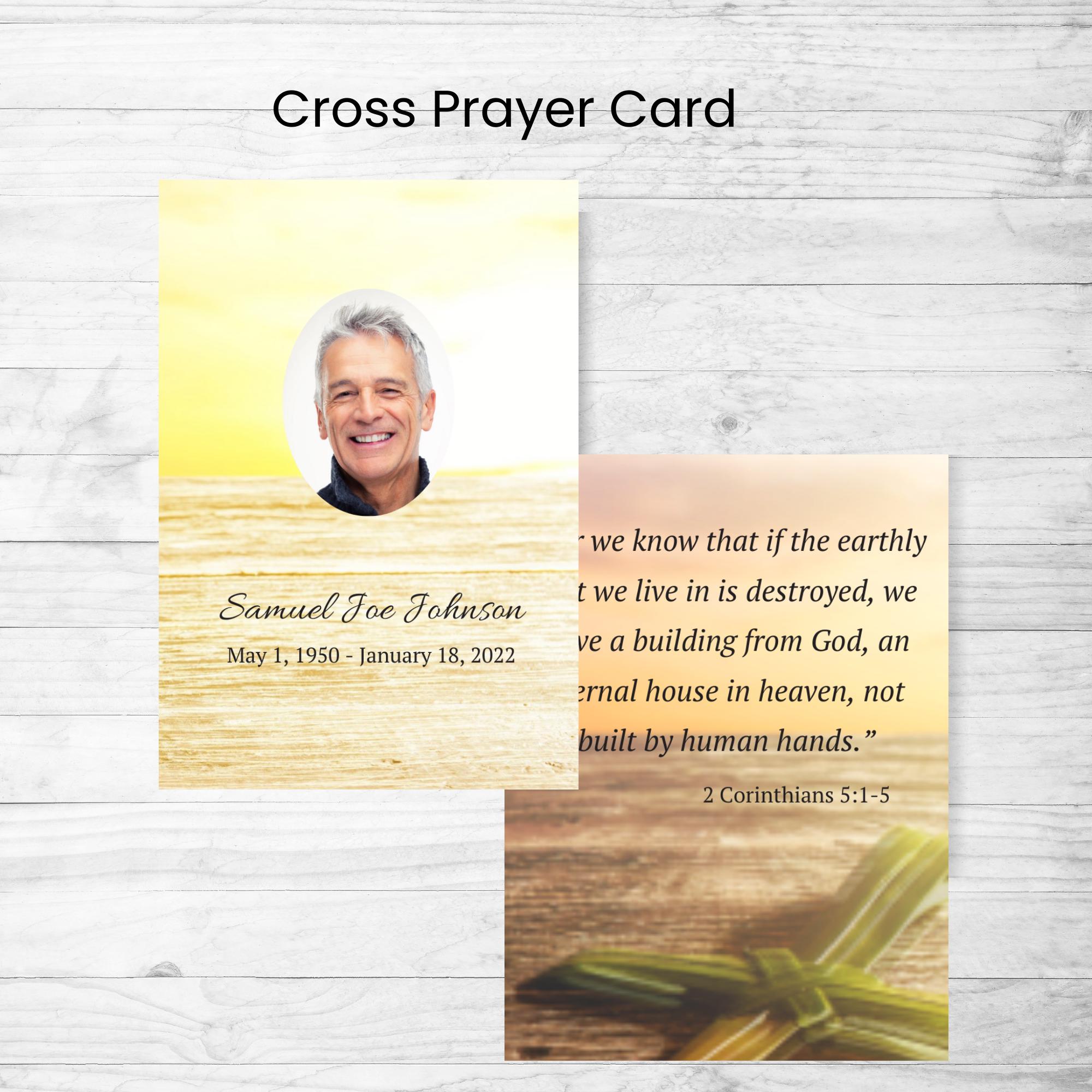 Template Cross Memorial Prayer Card | Editable Canva Template | 2.5x4 ...