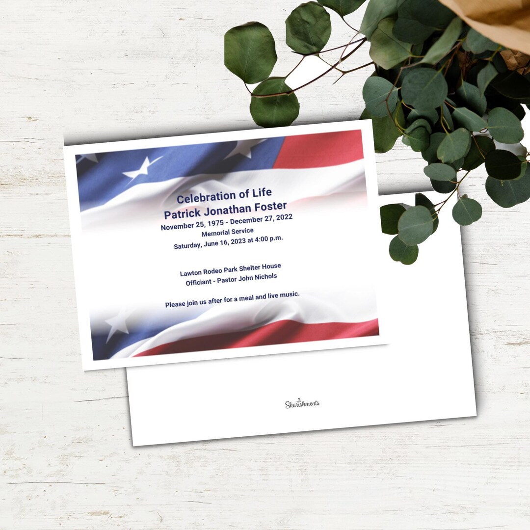 Customizable Flag Memorial Service Invitation - Celebration of Life ...