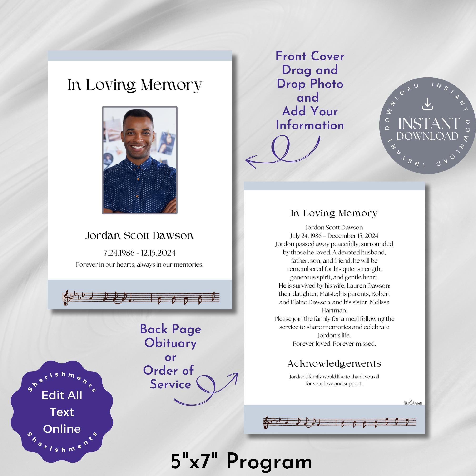 Funeral Program Canva: Musical Notes Celebration of Life Template ...