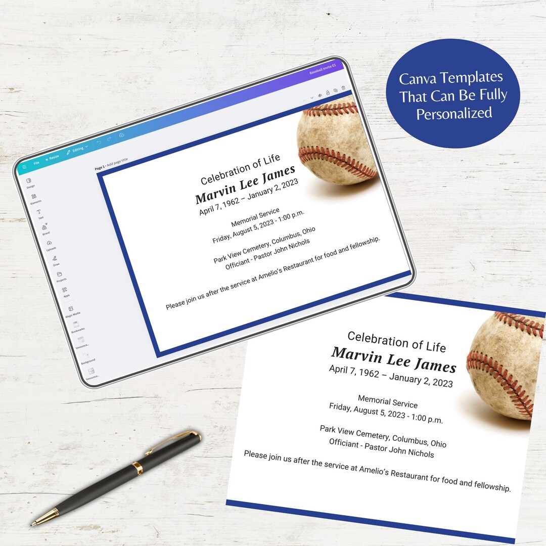 Baseball Theme Invitation Template | Editable 7x5" Digital Download ...