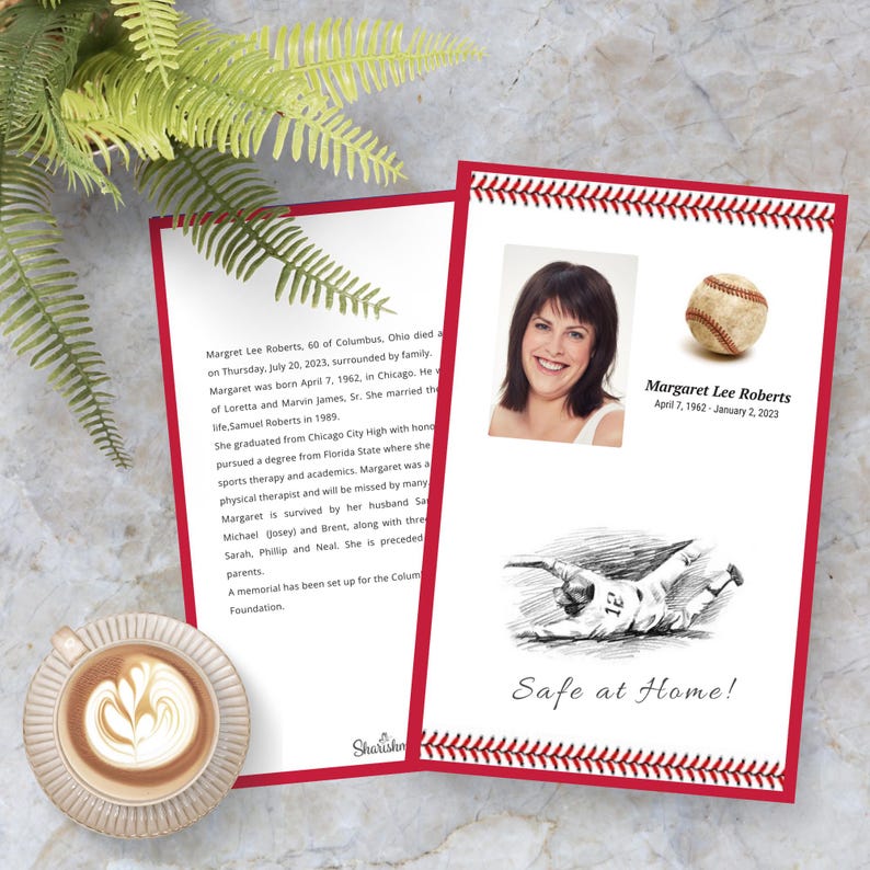 Elegant Baseball Themed Funeral Program - 4 Page Bi-fold - Custom Order ...