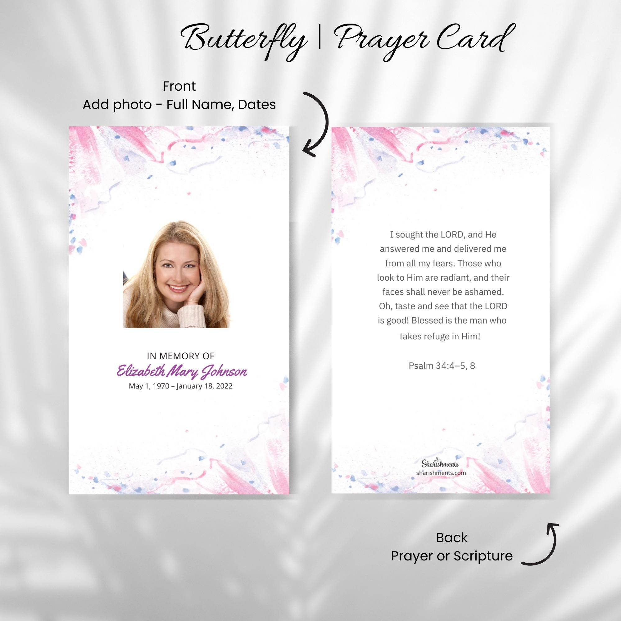 Butterfly Prayer Card Template | A Meaningful Keepsake for Reflection ...