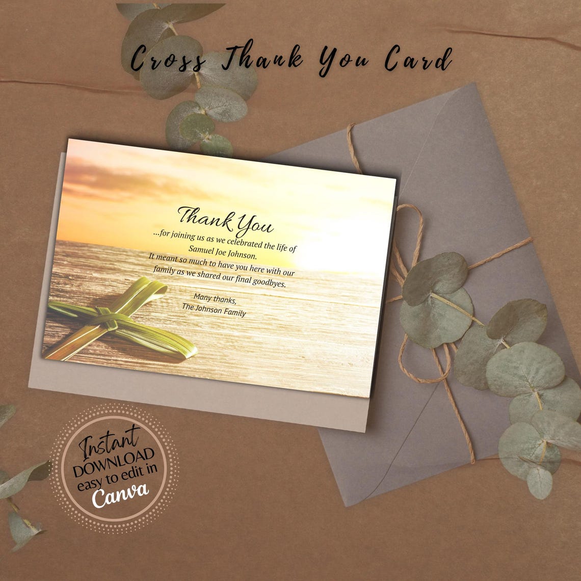 Cross Template Thank You Card | Printable and Customizable | Memorial ...