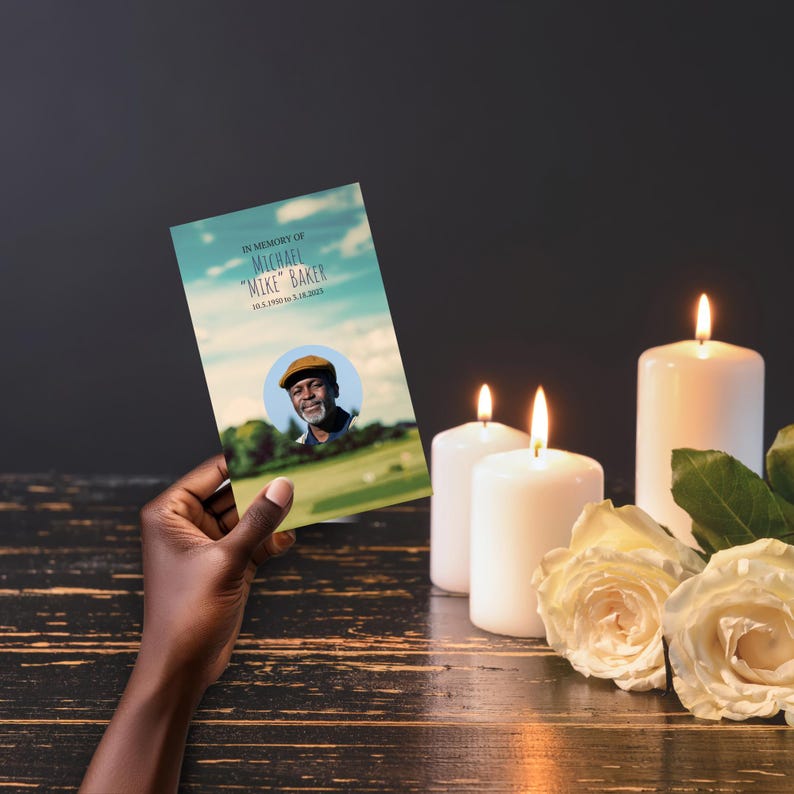 Golf Memorial Prayer Card Template | Editable Canva Template ...
