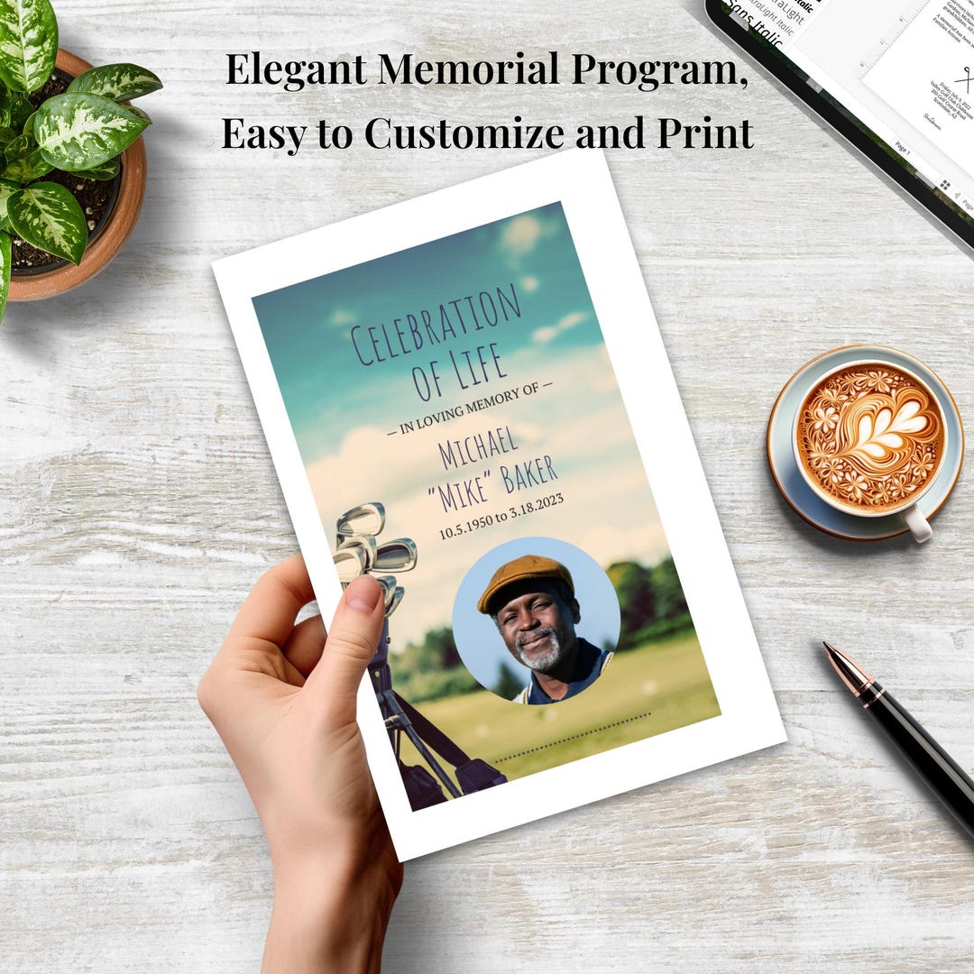Golf Memorial Program Template • Celebration of Life Canva Editable ...