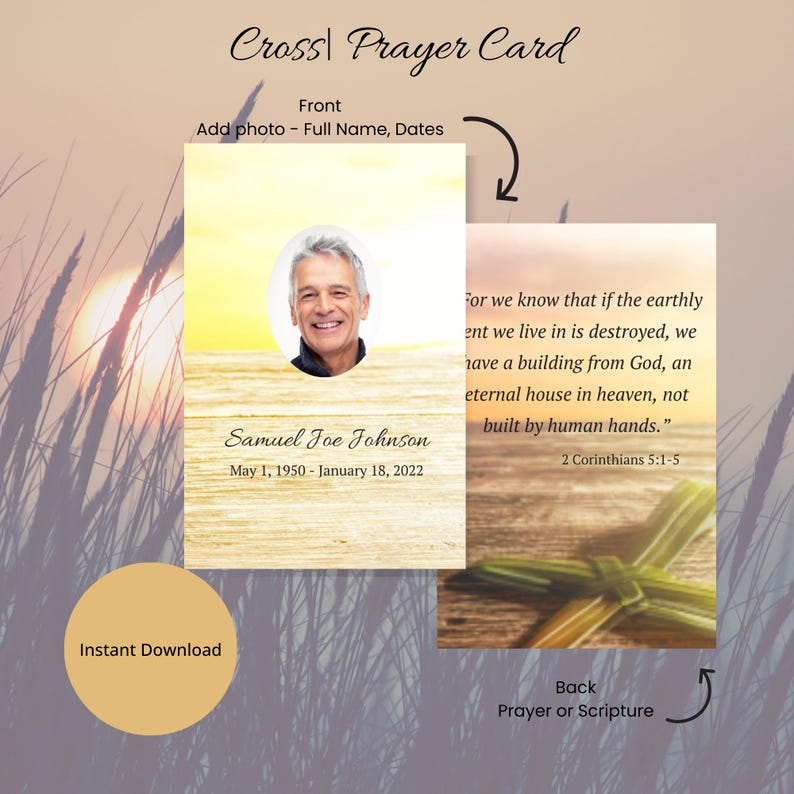 Template Cross Memorial Prayer Card | Editable Canva Template | 2.5x4 ...