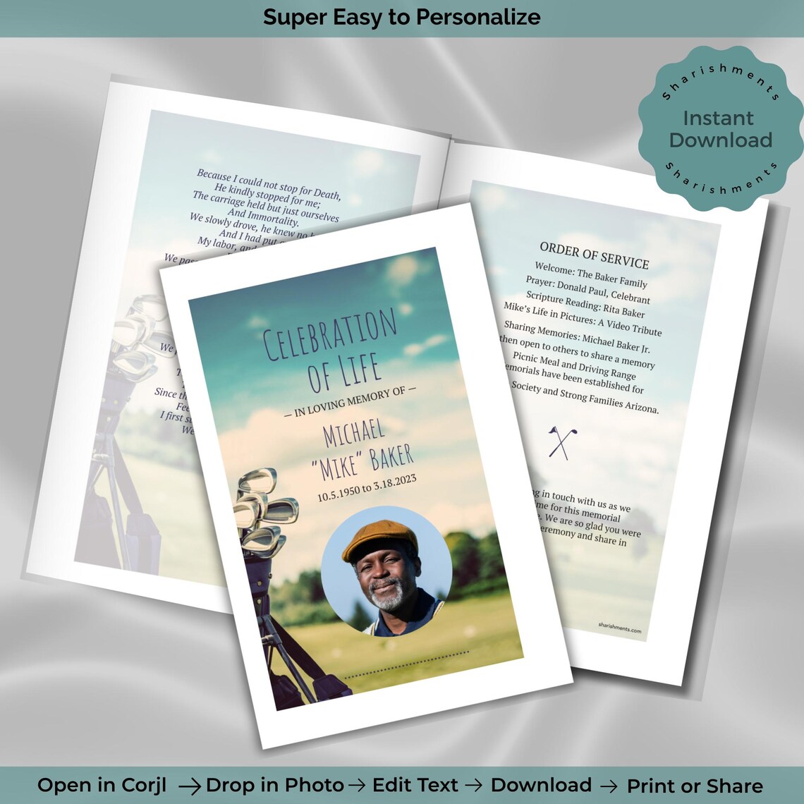 Golf Memorial Program Template • Celebration of Life Canva Editable ...
