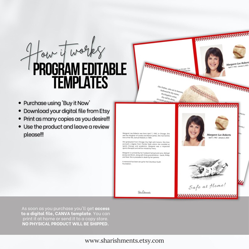 Elegant Baseball Themed Funeral Program - 4 Page Bi-fold - Custom Order ...