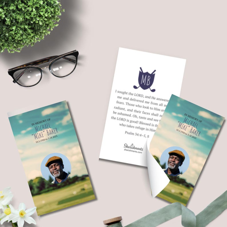 Golf Memorial Prayer Card Template | Editable Canva Template ...