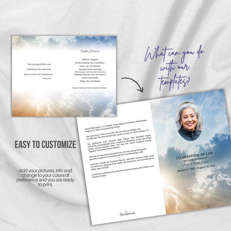 Editable Sky-themed Memorial Program Template, Printable Canva ...