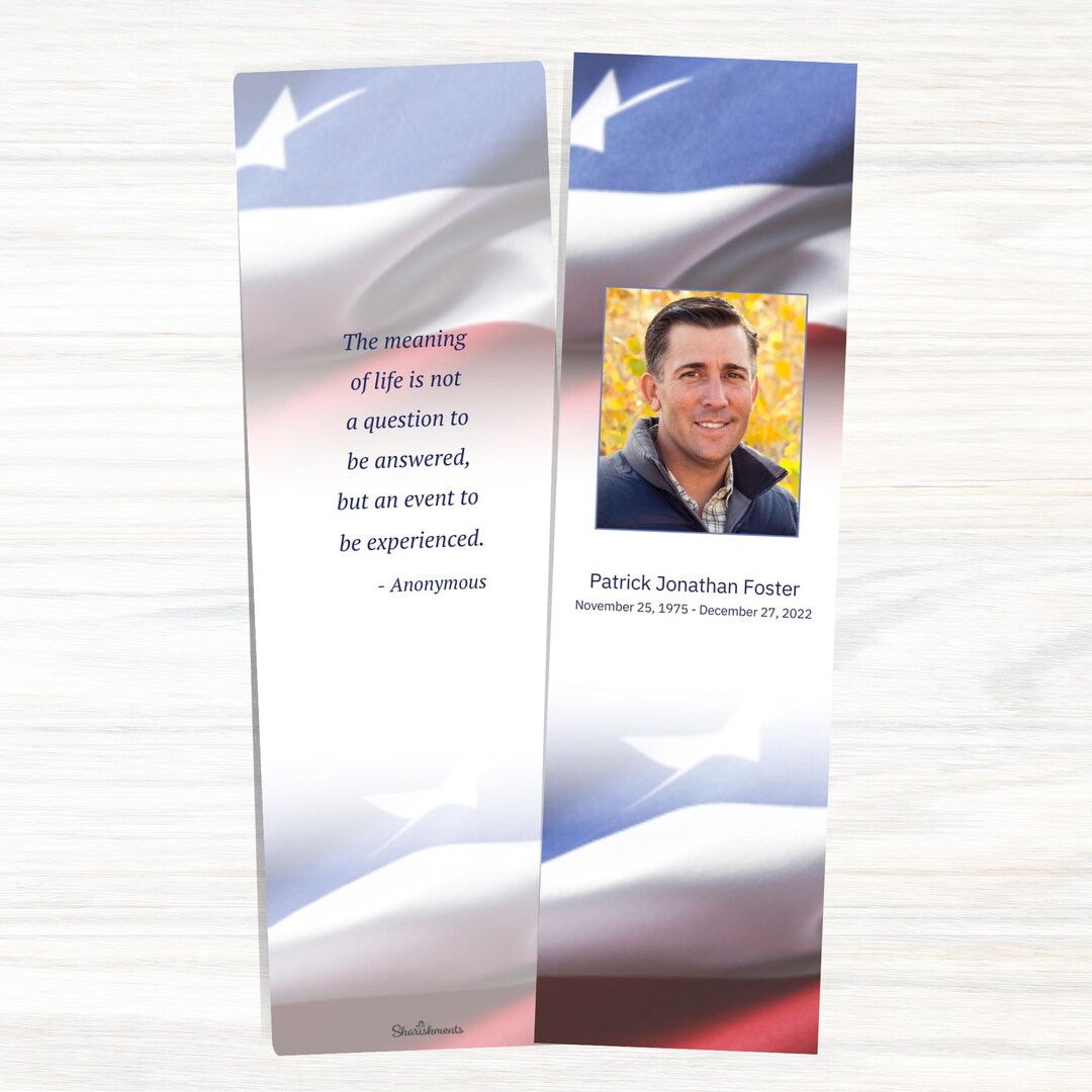 Patriotic Bookmark Template | Editable in Canva | Flag Funeral Bookmark ...